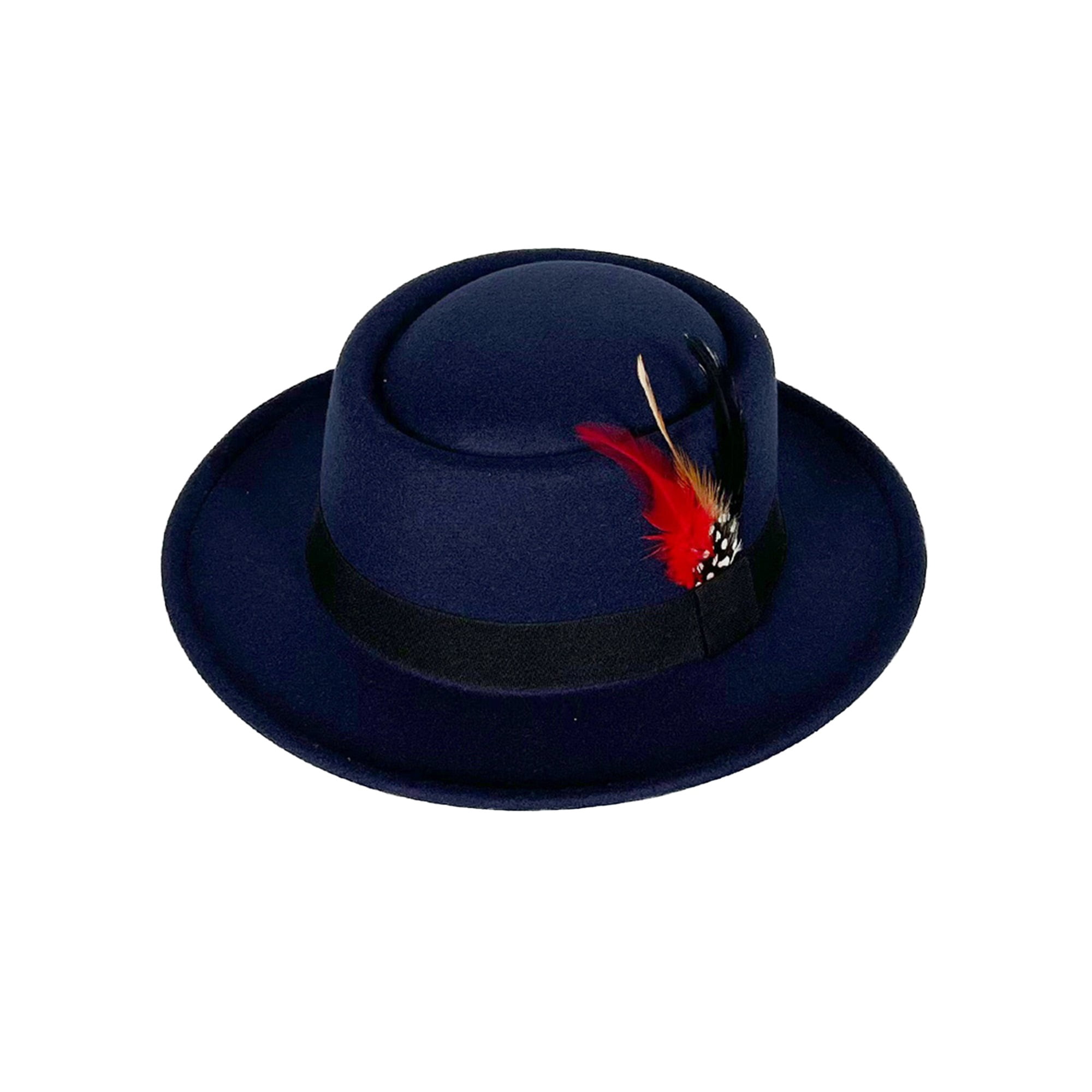Christmas Men Fedora Hat with Wide Brim Feather Wool Felt Cap Top Hat ...