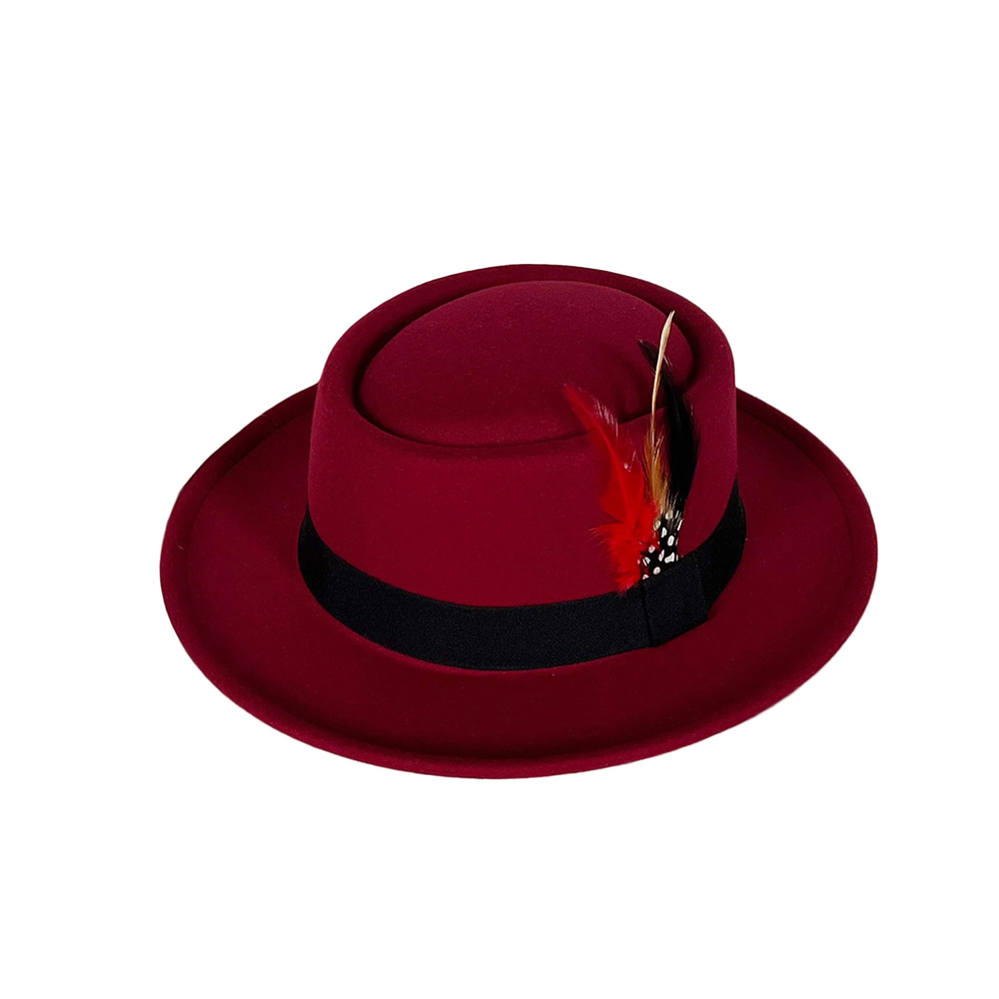 Christmas Men Fedora Hat with Wide Brim Feather Wool Felt Cap Top Hat ...
