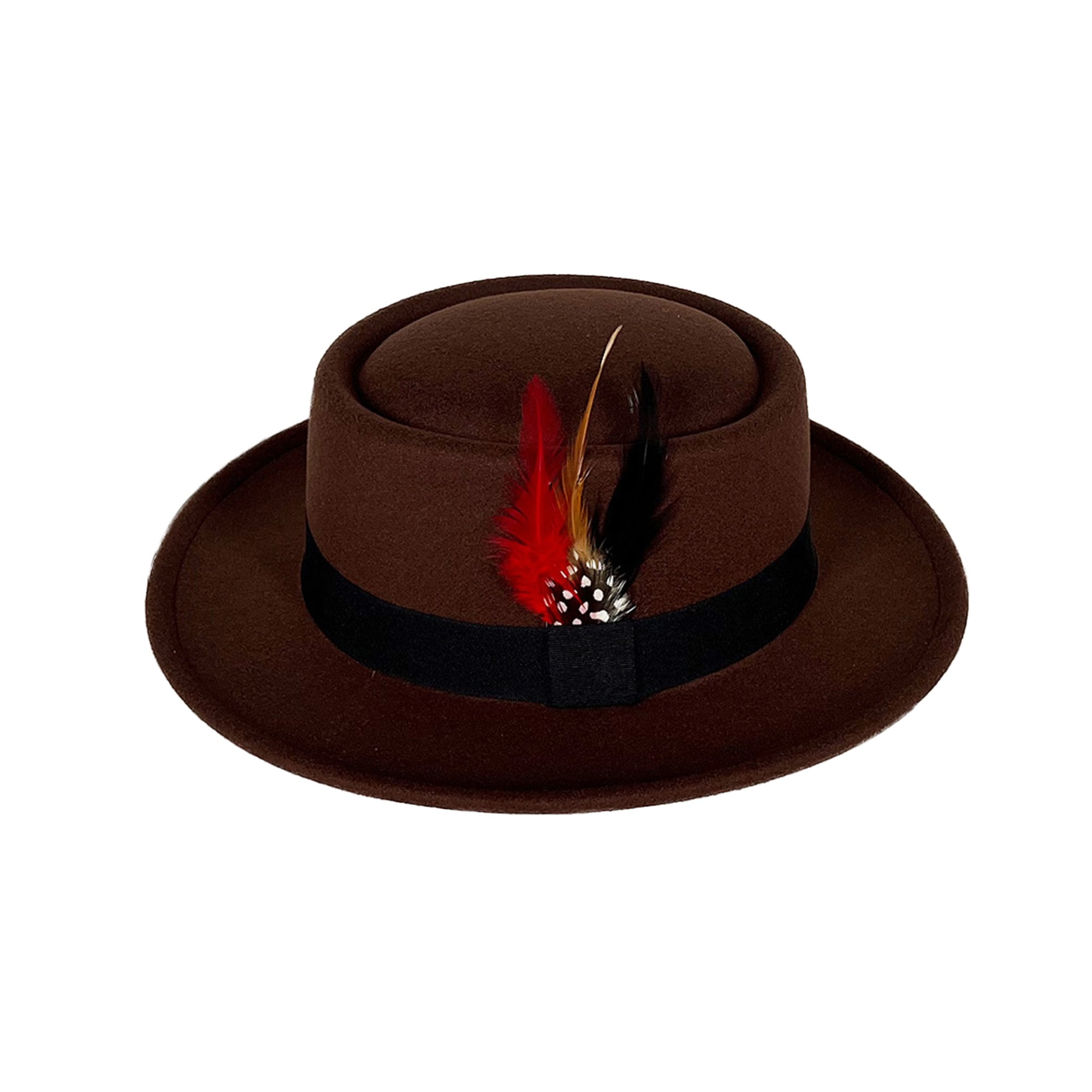 Christmas Men Fedora Hat with Wide Brim Feather Wool Felt Cap Top Hat ...