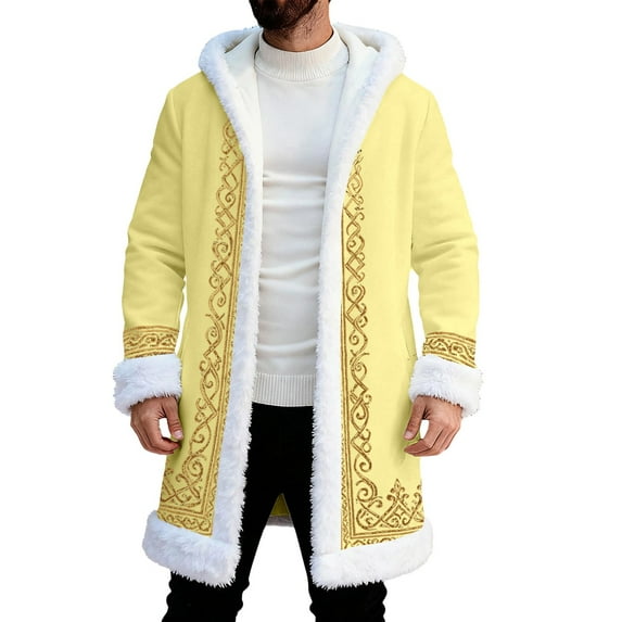 Christmas Men's Long Cardigan Hoodies Santa Claus Furry Trim Unisex ...
