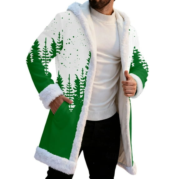 Christmas Men's Long Cardigan Hoodies Women White Faux Fur Trim Warm ...