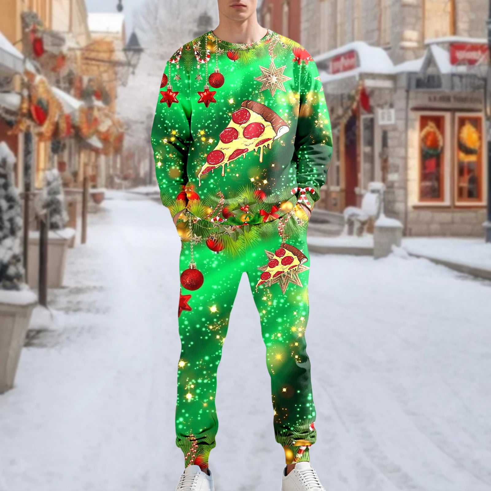 Christmas Men's Tracksuits 2 Piece Set Ugly Print Santa Sweatsuits Long ...