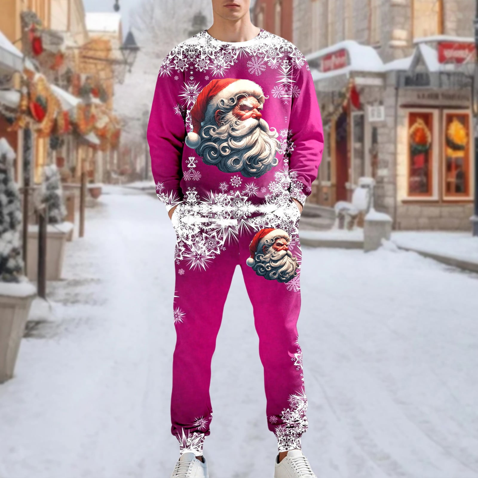 Christmas Men's Tracksuits 2 Piece Set Print Santa Sweatsuits Long ...