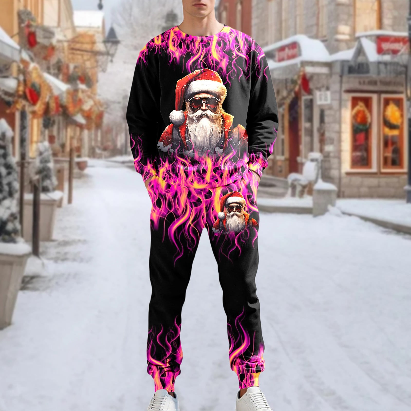 Christmas Men's Tracksuits 2 Piece Set Ugly Print Santa Sweatsuits Long ...