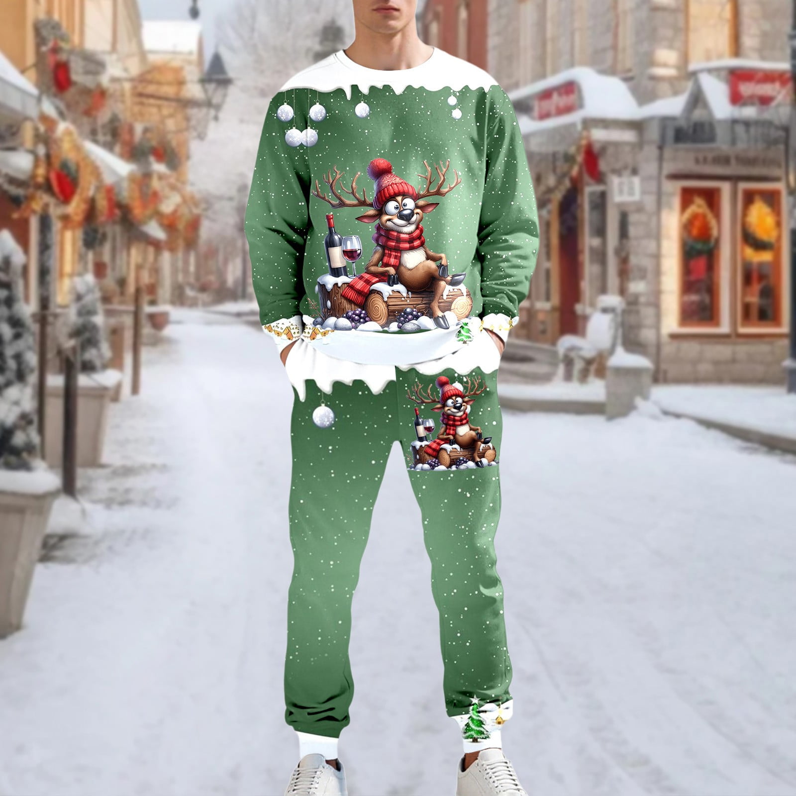 Christmas Men's Tracksuits 2 Piece Set Print Santa Sweatsuits Long ...