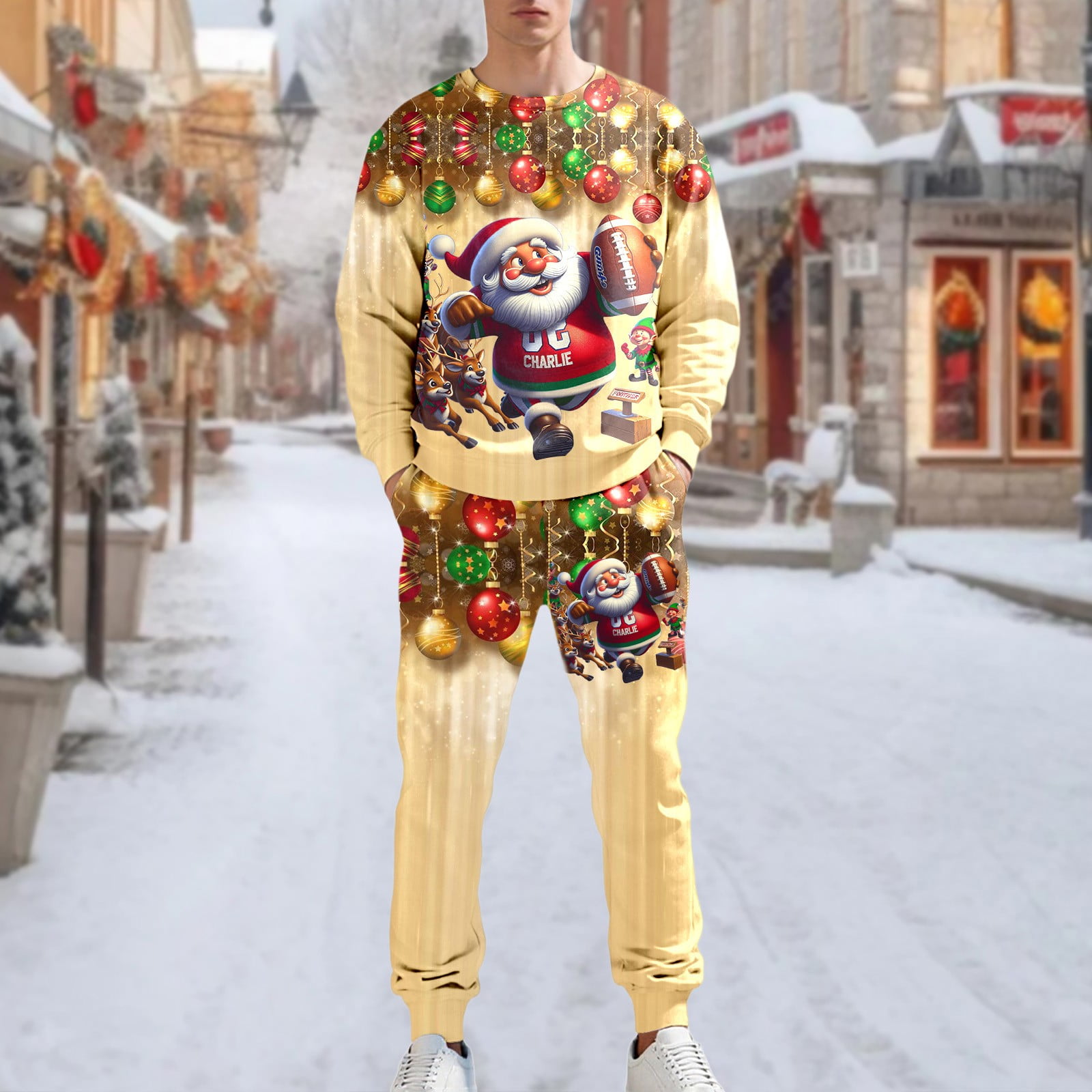 Christmas Men's Tracksuits 2 Piece Set Ugly Print Santa Sweatsuits Long ...