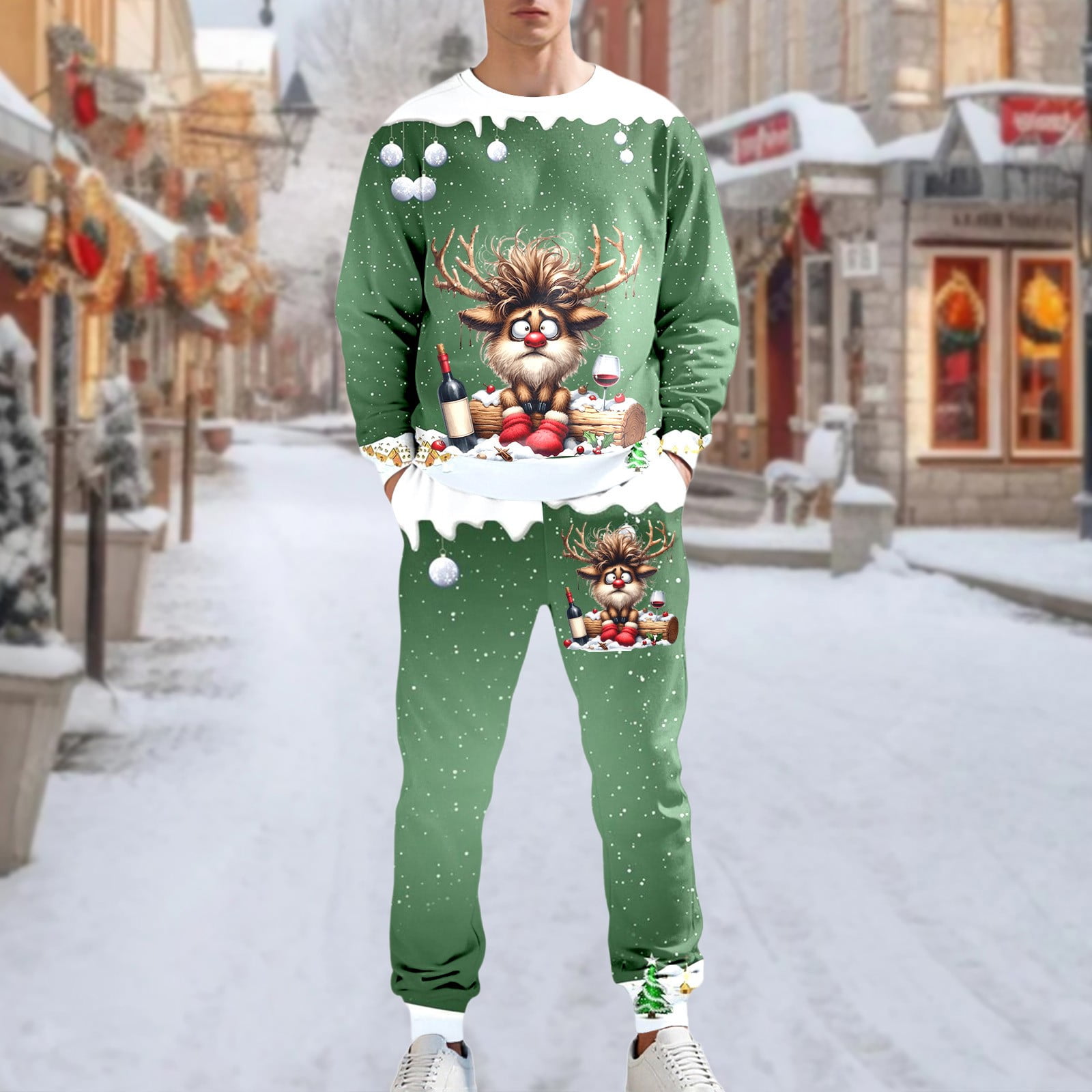 Christmas Men's Tracksuits 2 Piece Set Print Santa Sweatsuits Long ...