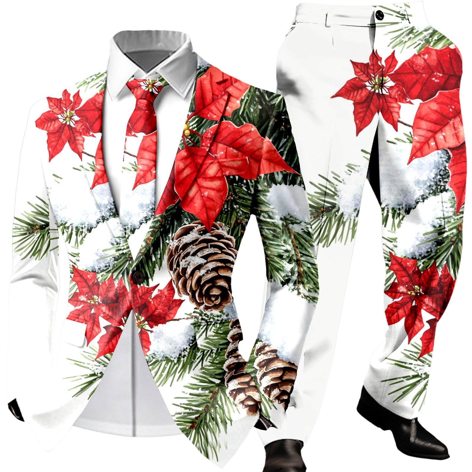 Christmas Mens Suit 2 Piece Classic Fit One Button Xmas Jacket Blazer ...