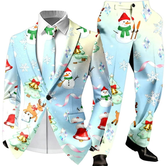 Christmas Mens Suit 2 Piece Funny One Button Xmas Formal Jacket Tuxedo ...