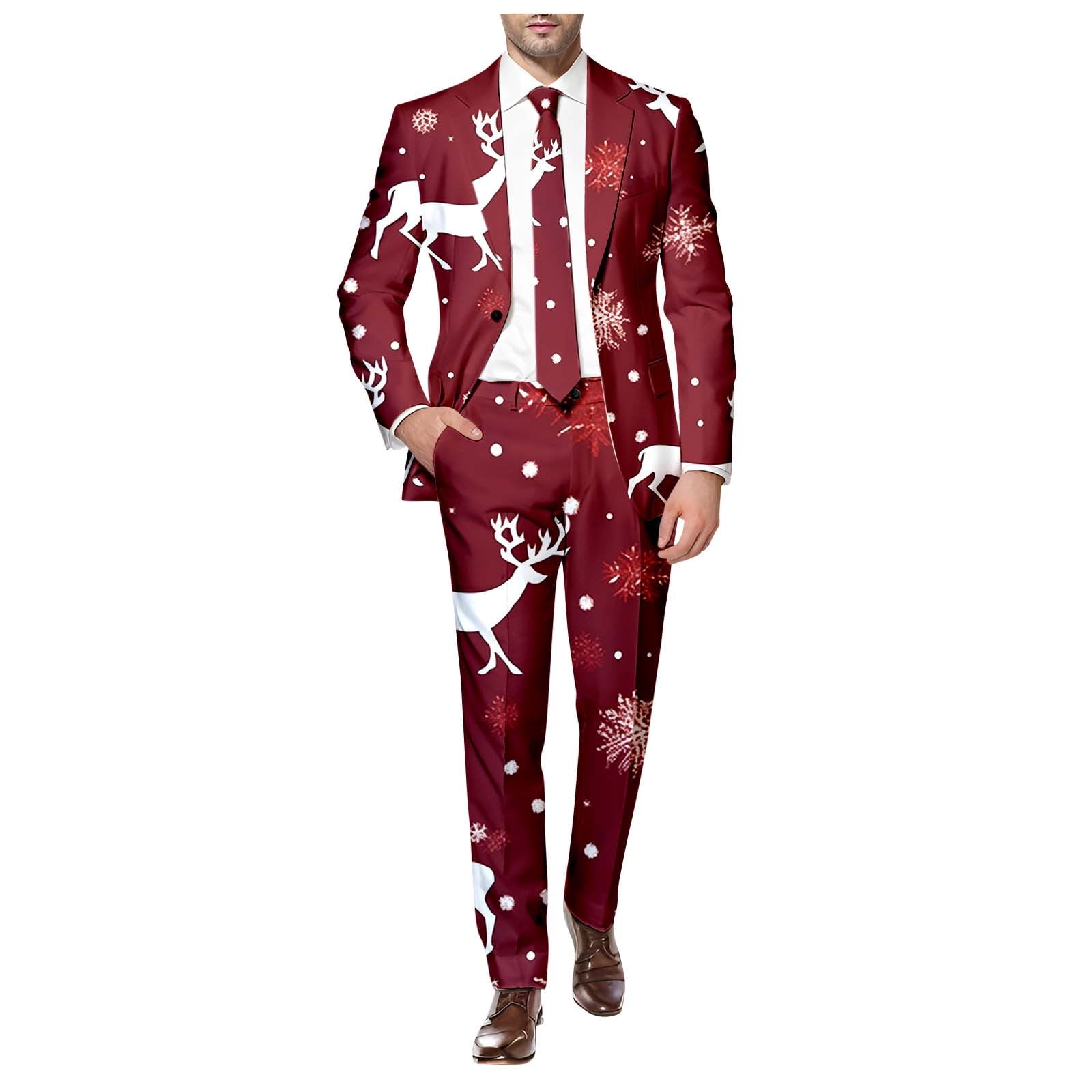 Christmas Mens Suit 2 Piece Funny One Button Xmas Reindeer Jacket ...