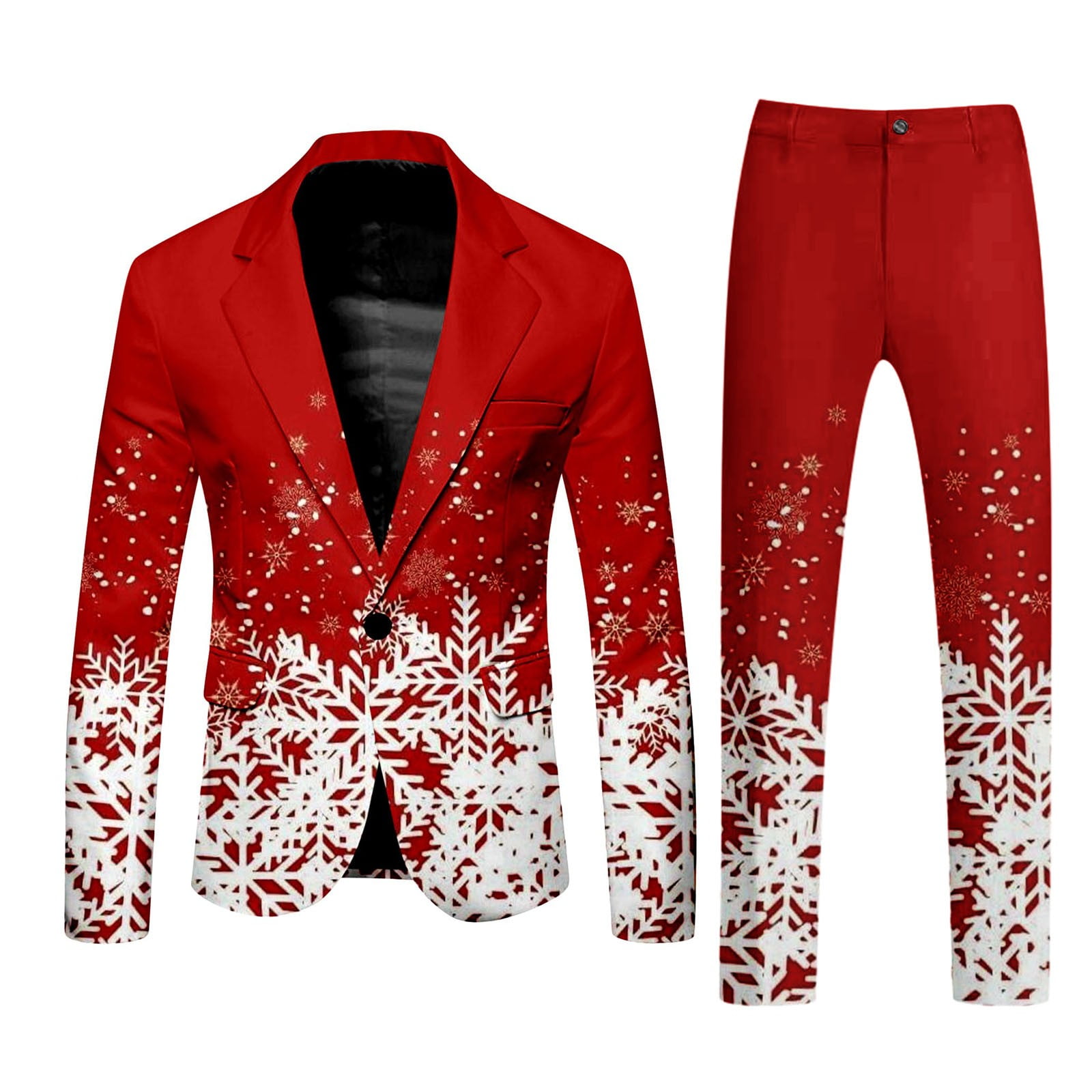 Christmas Mens Suit 2 Piece Funny Snowflake Print One Button Lapel ...
