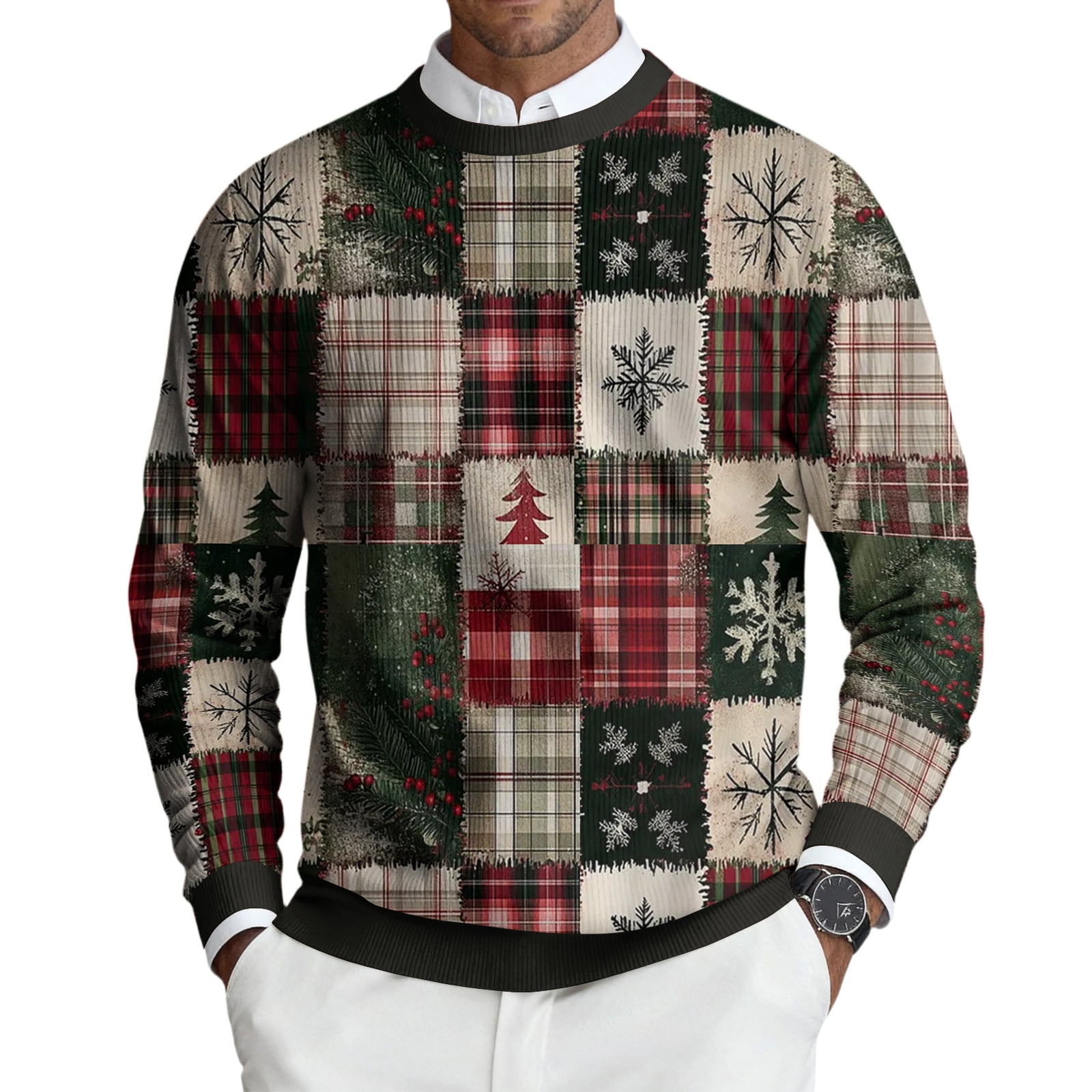 Christmas Mens Sweater Stretch Crewneck Xmas Pattern Sweaters Christmas ...