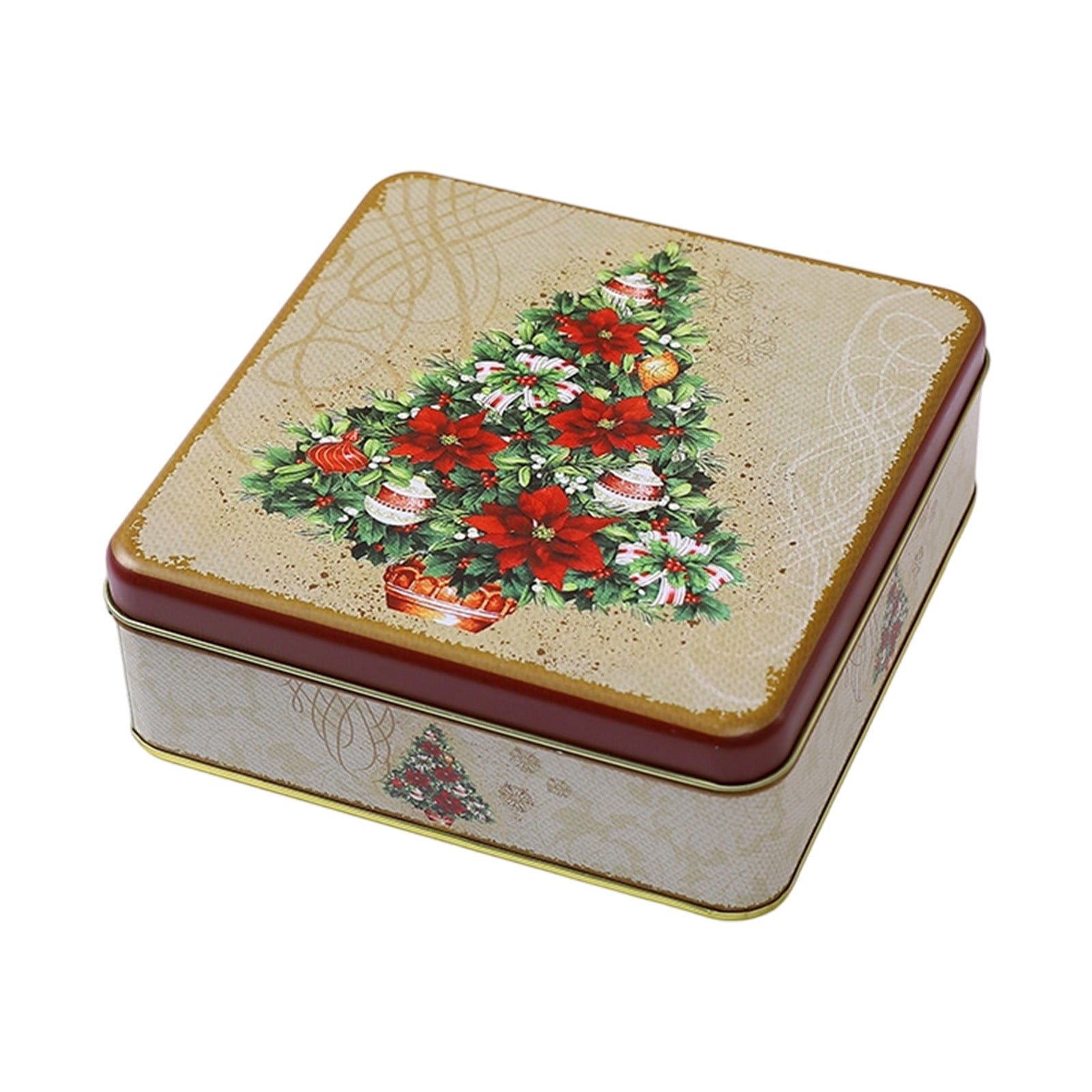 Christmas Metal Cookie Tin with Lid, Xmas tree Storage Container Tin ...