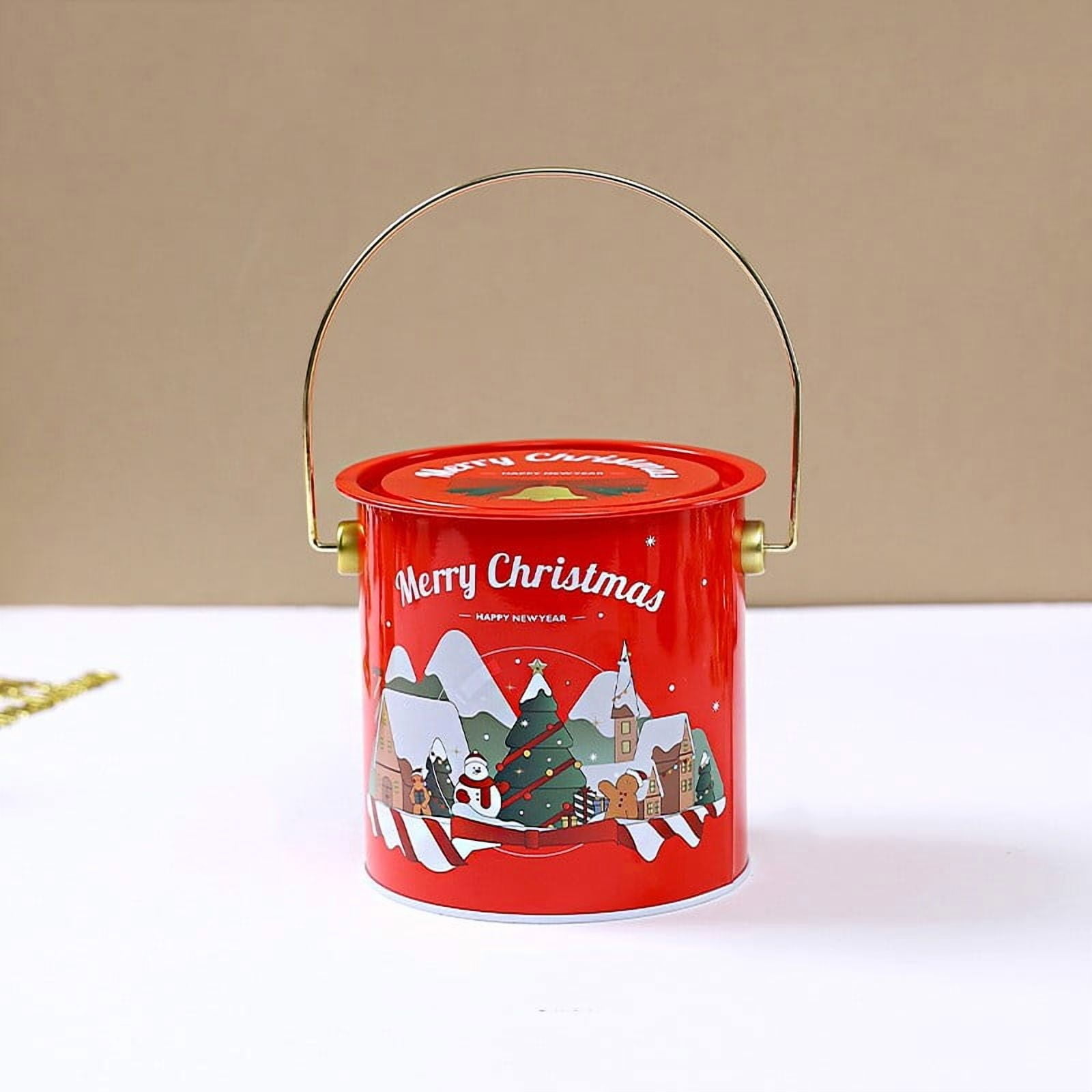Christmas Metal Delivery Pail Cookie Tin Gift Box for Candy Snacks ...