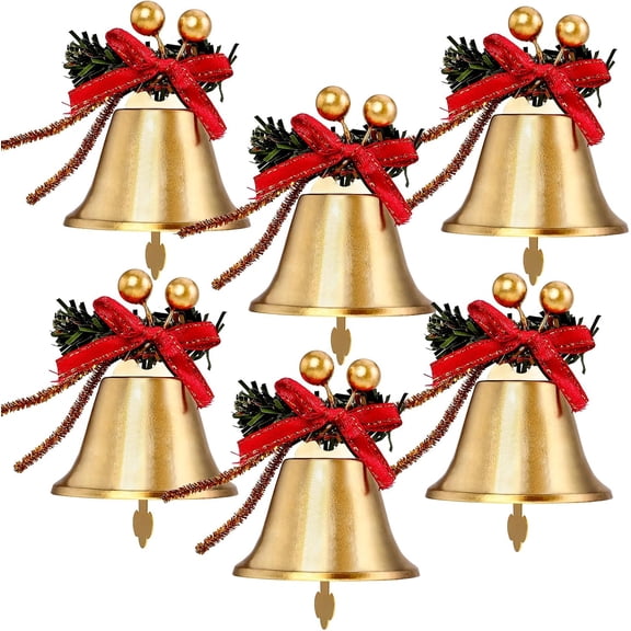 Christmas Bell Ornament with Metal Construction Snow Accent Gold Trim ...