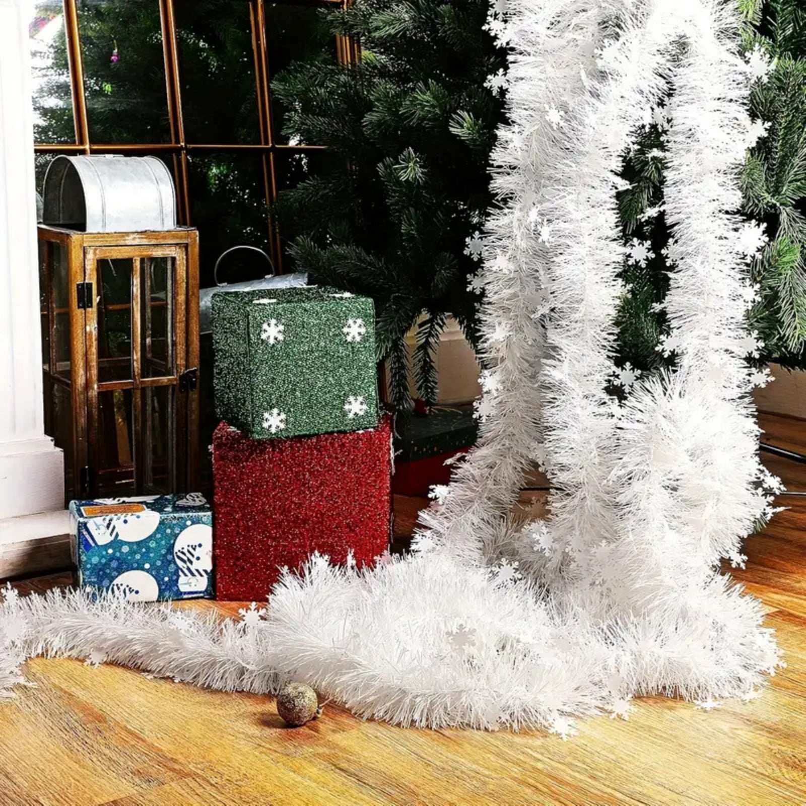 Christmas Metallic Twist Garland – 6.5ft White Tinsel Rattan for Tree ...