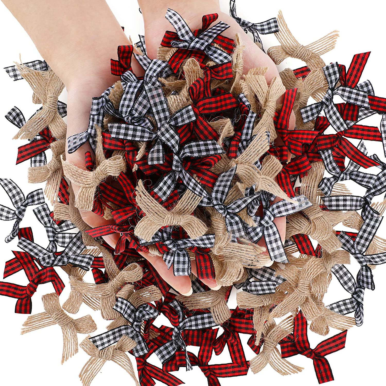 Christmas Mini Burlap Bow Buffalo Plaid Bow White and Black Checkered ...