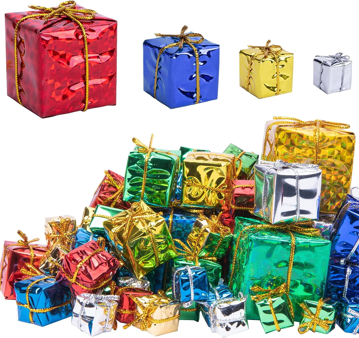 Christmas Mini Gifts Box Ornaments: 48 Pcs Metallic Foil Wrapped ...