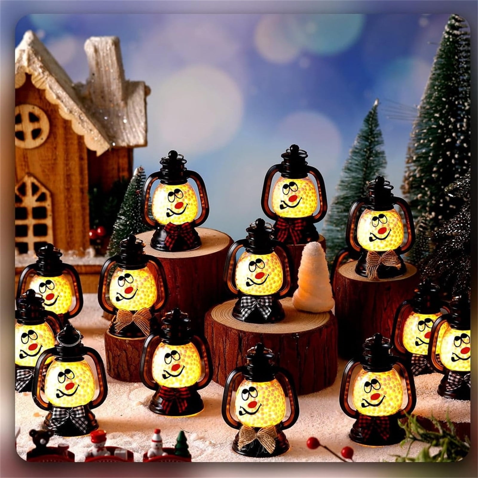 Christmas Mini Snowman Lanterns Decorative with Flickering LED Candles ...