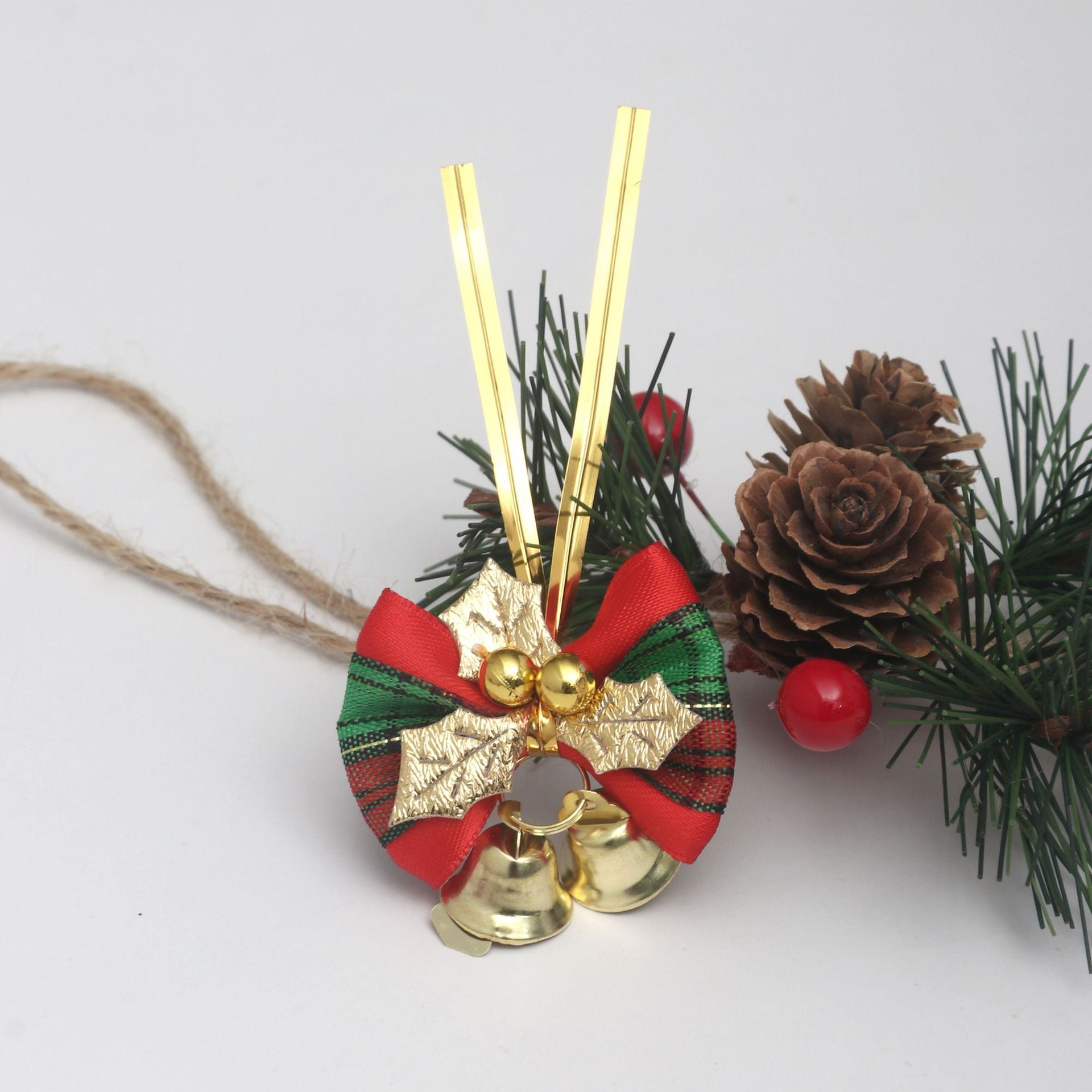 Christmas Mini Wire Bell Bow Ornament Gift Box Garland DIY Fabric ...