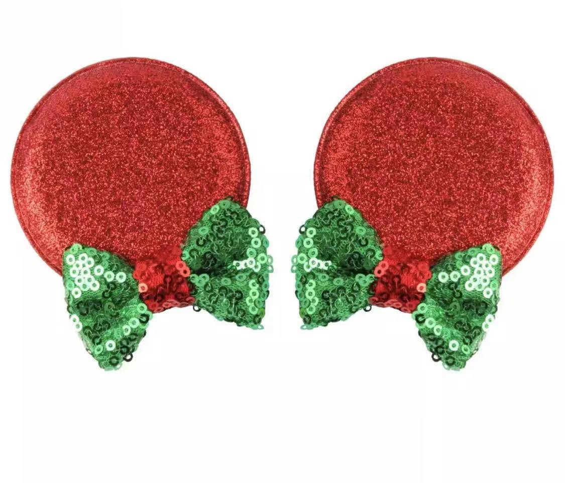 Christmas Minnie Ears Hair Clip, Red Minnie Ear Clips, Holiday Mickey ...