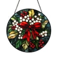 Christmas Mistletoe Glass Suncatcher with Red Bow, Holiday Window Decor ...