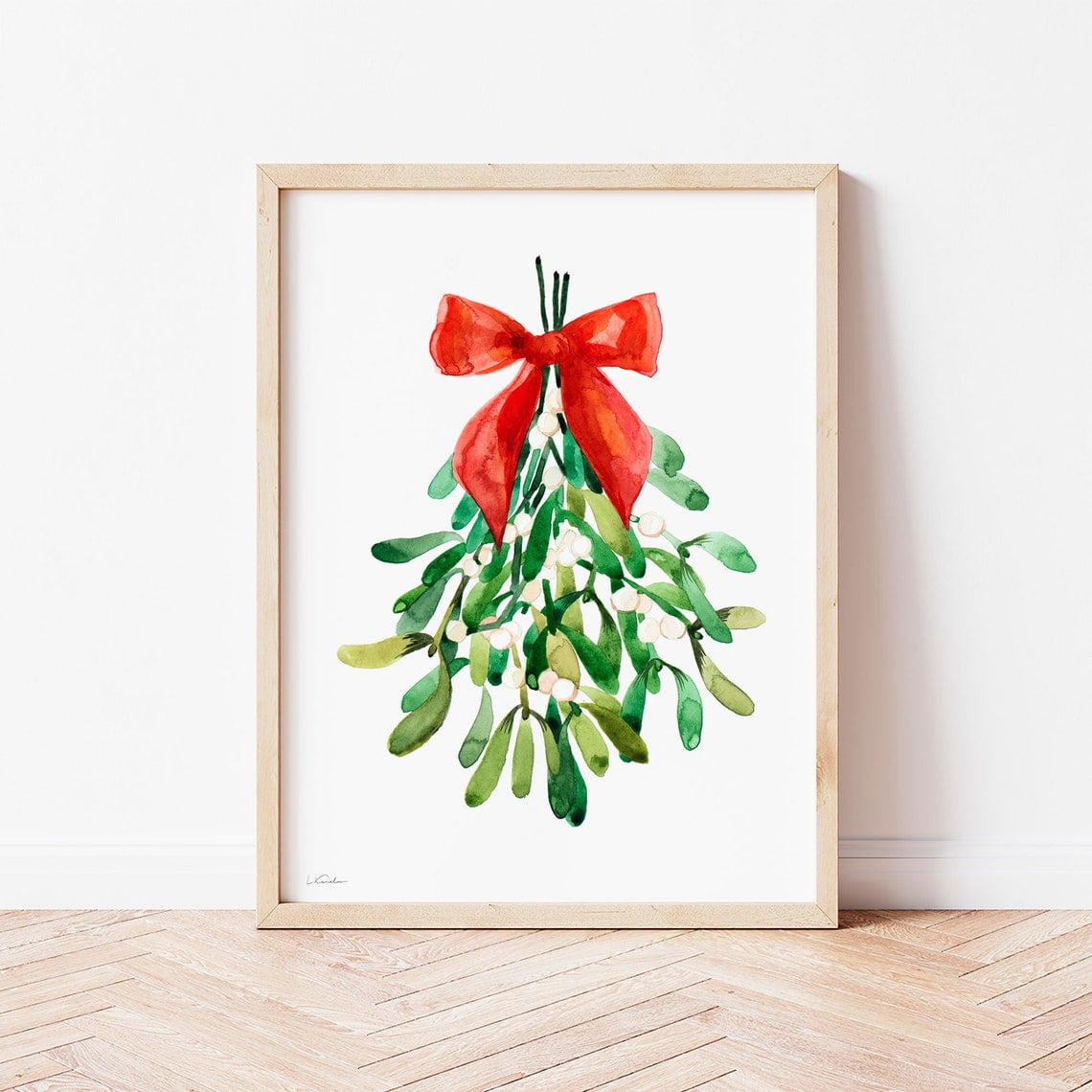 Christmas Mistletoe Print, Holiday Decor, Plant, Nature Illustration ...