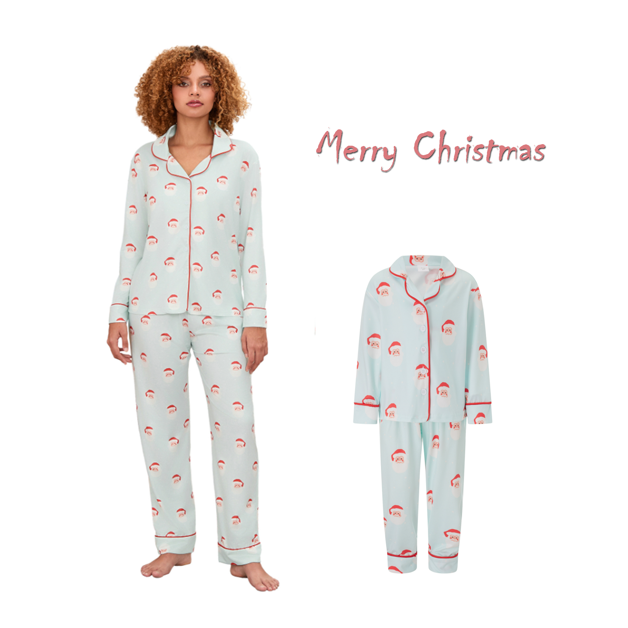 Christmas Mommy and Me Christmas Pajamas Set Silk Satin Bow Tie Print ...
