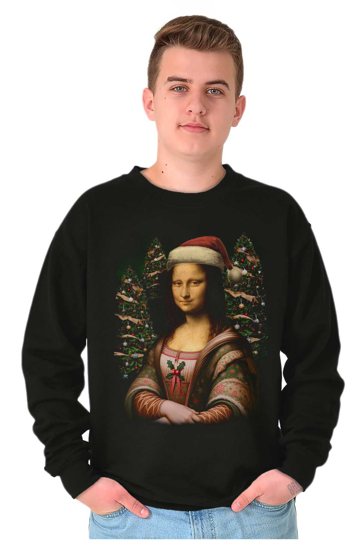 Christmas Mona Lisa Santa Claus Unisex Plus Fleece Graphic Sweatshirt ...