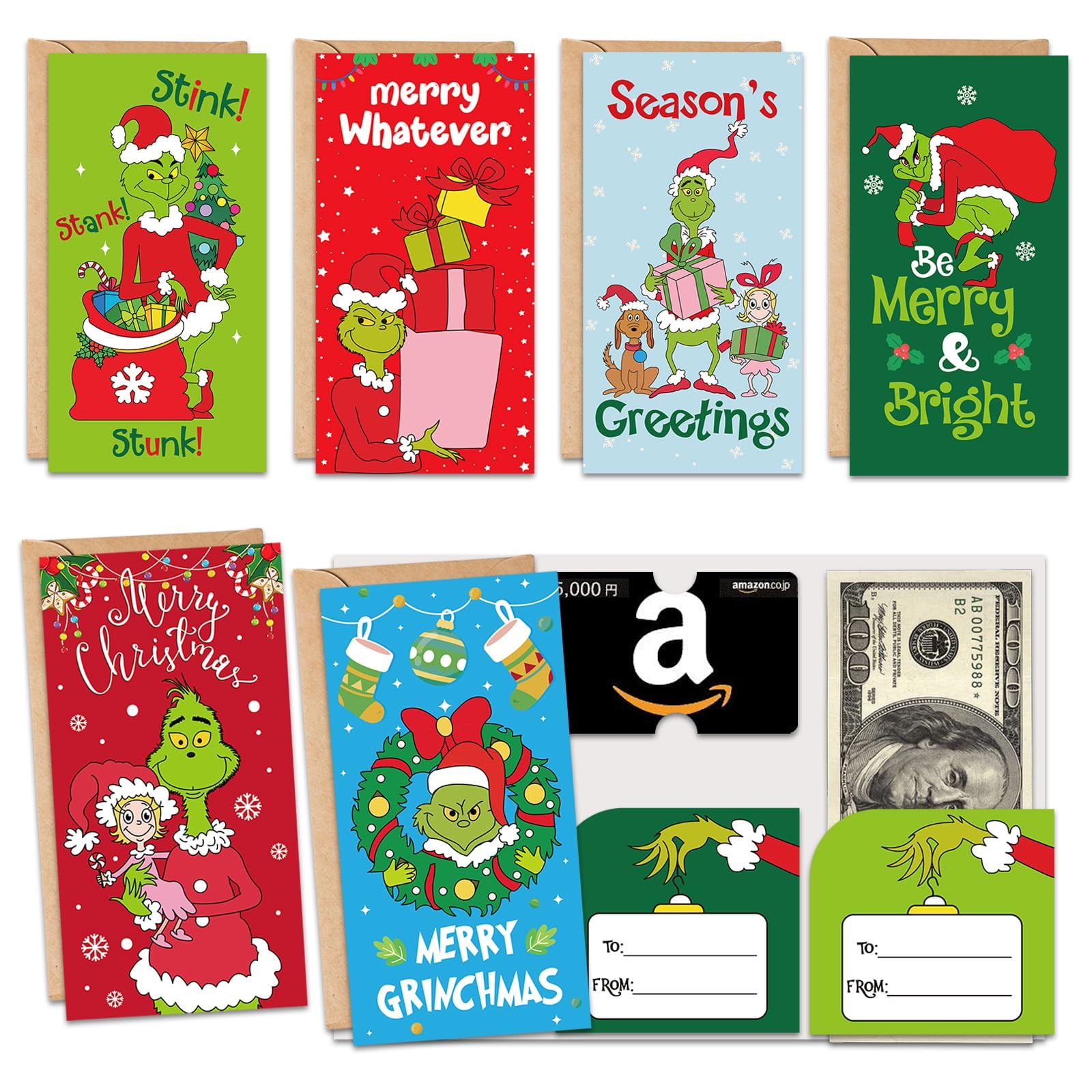 Christmas Money Holder Cards 24pcs, Merry Grinchmas Money Holder Cards ...