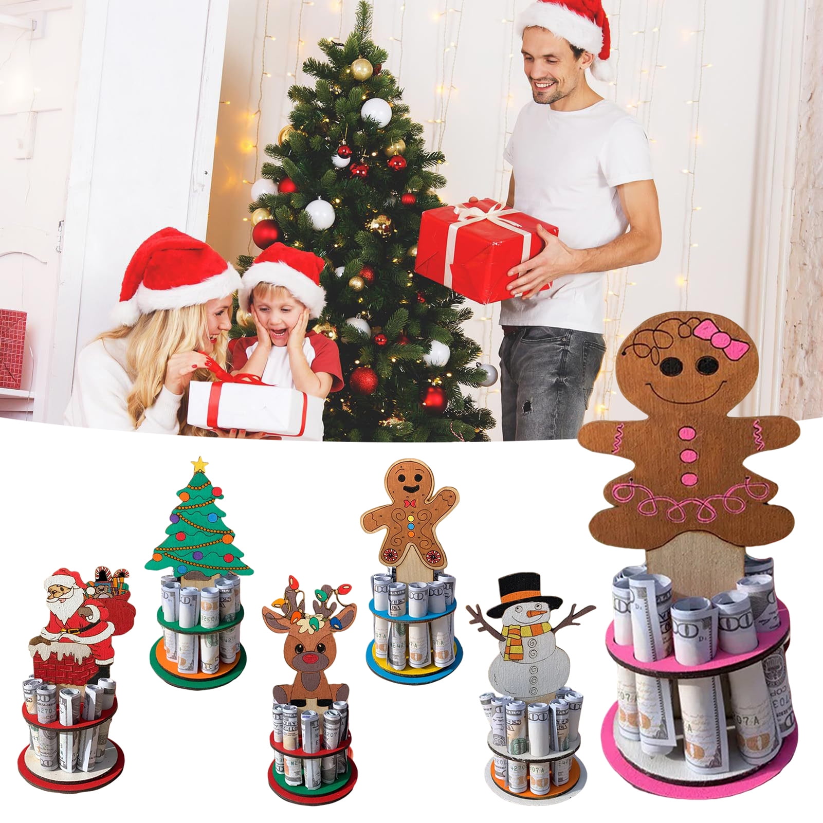 Christmas Money Holder Handmade Wooden Reindeer Snowman Santa Money ...