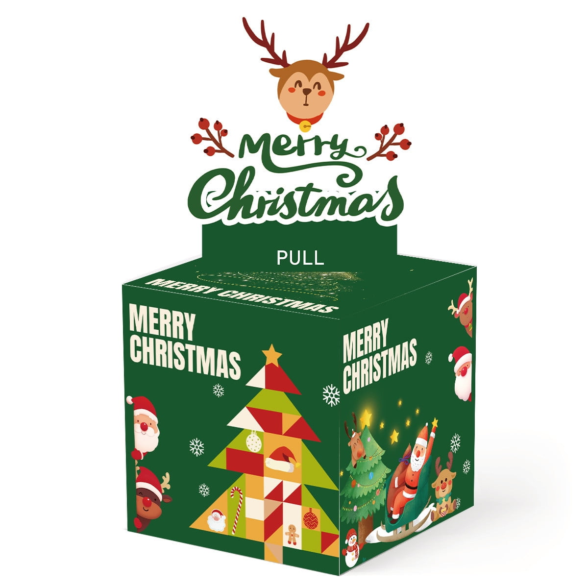 Christmas Money Pull Box with Santa Reindeer Design, Laminated Surprise ...