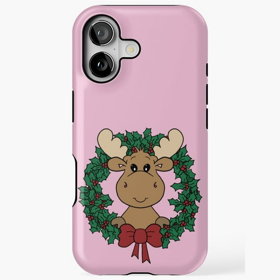 Christmas Moose with Pink Background Phone Case with iPhone 17 to 11 ...