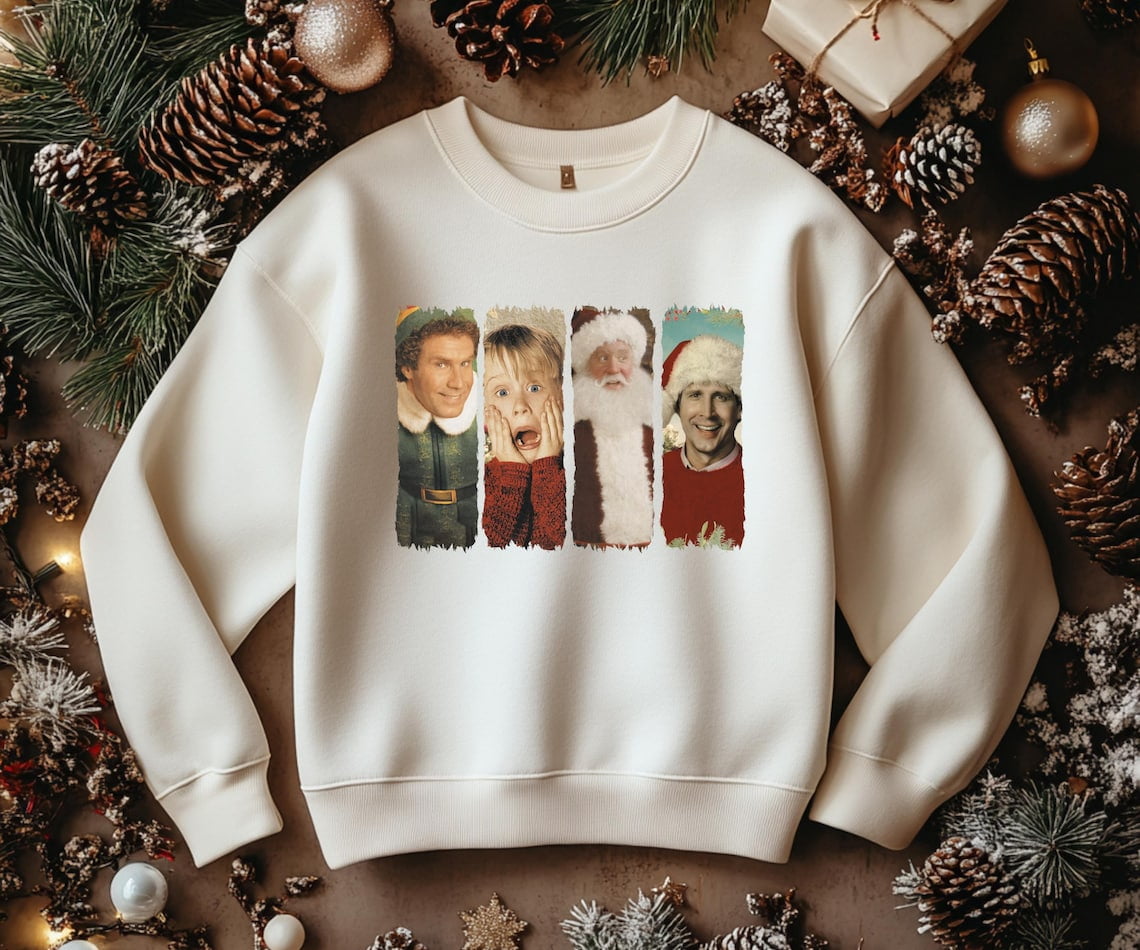 Christmas Movie Icons Shirt, Buddy The Elf, Home Alone Kevin, Santa ...