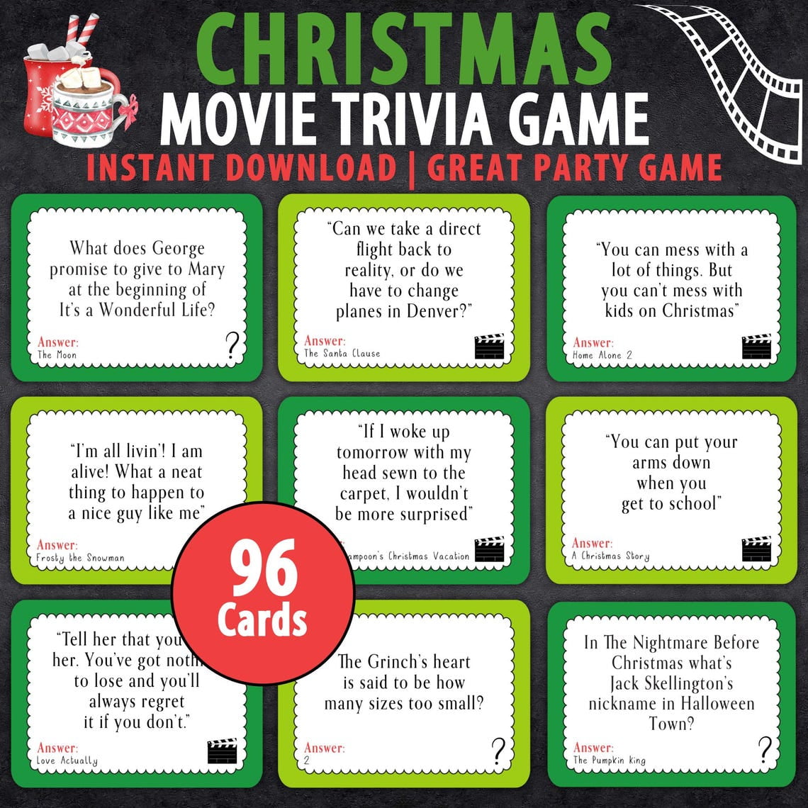 Christmas Movie Trivia Game Christmas Party Trivia Quiz Holiday Movie ...