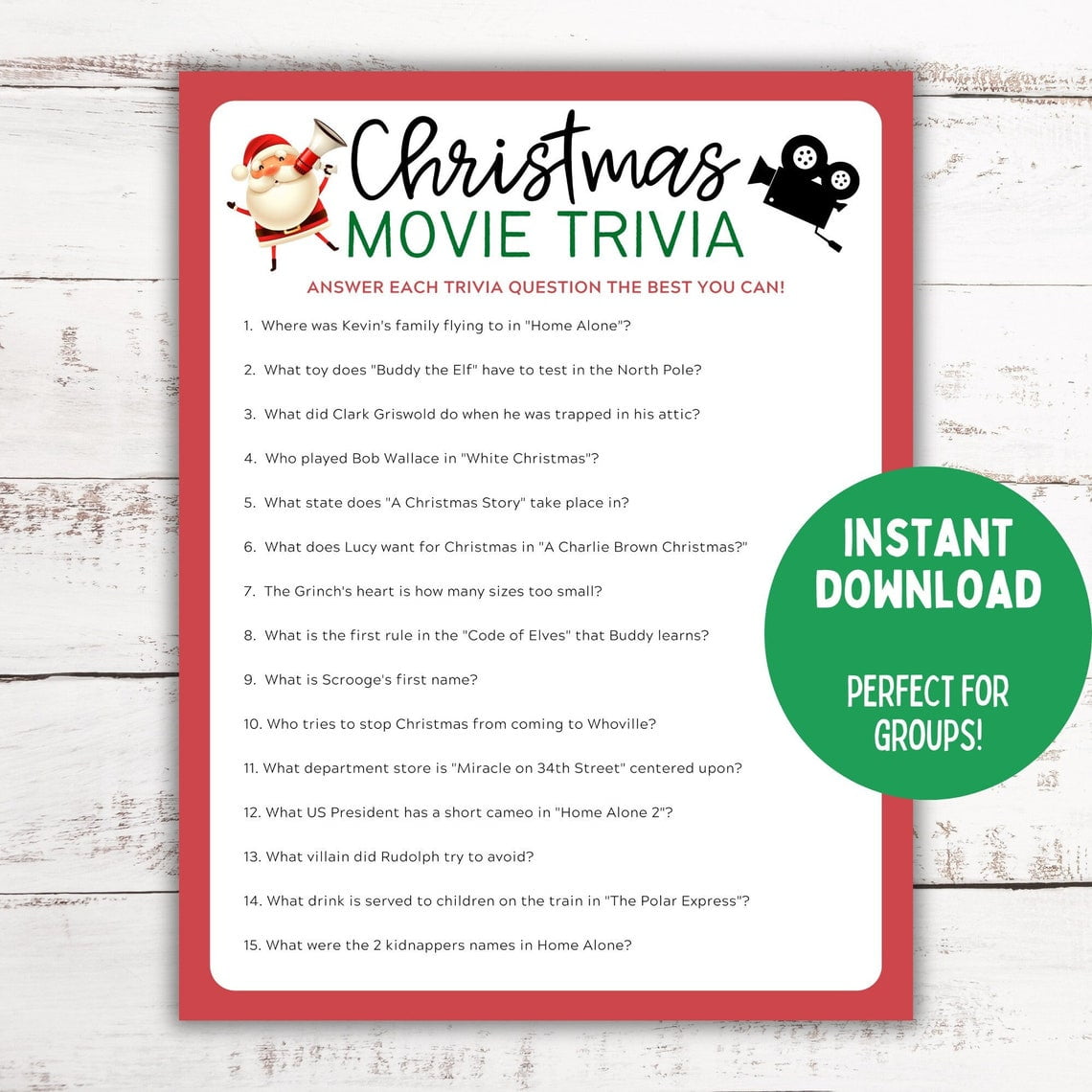Christmas Movie Trivia Game, Christmas Printable Game, Christmas Family ...