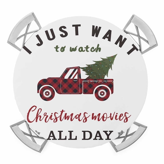 Christmas Movies Red Checker Car White Backdrop Round Tablecloth for 55 ...