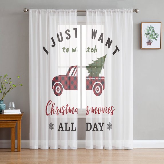 Christmas Movies Red Checker Car White Backdrop Sheer Curtains 84 Inch ...