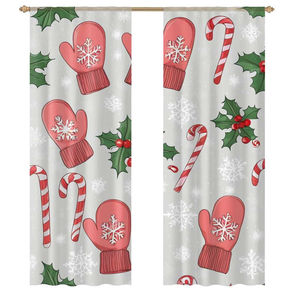 Christmas Mug & Candy Cane Pattern Sheer Voile Curtain Window Tulle ...