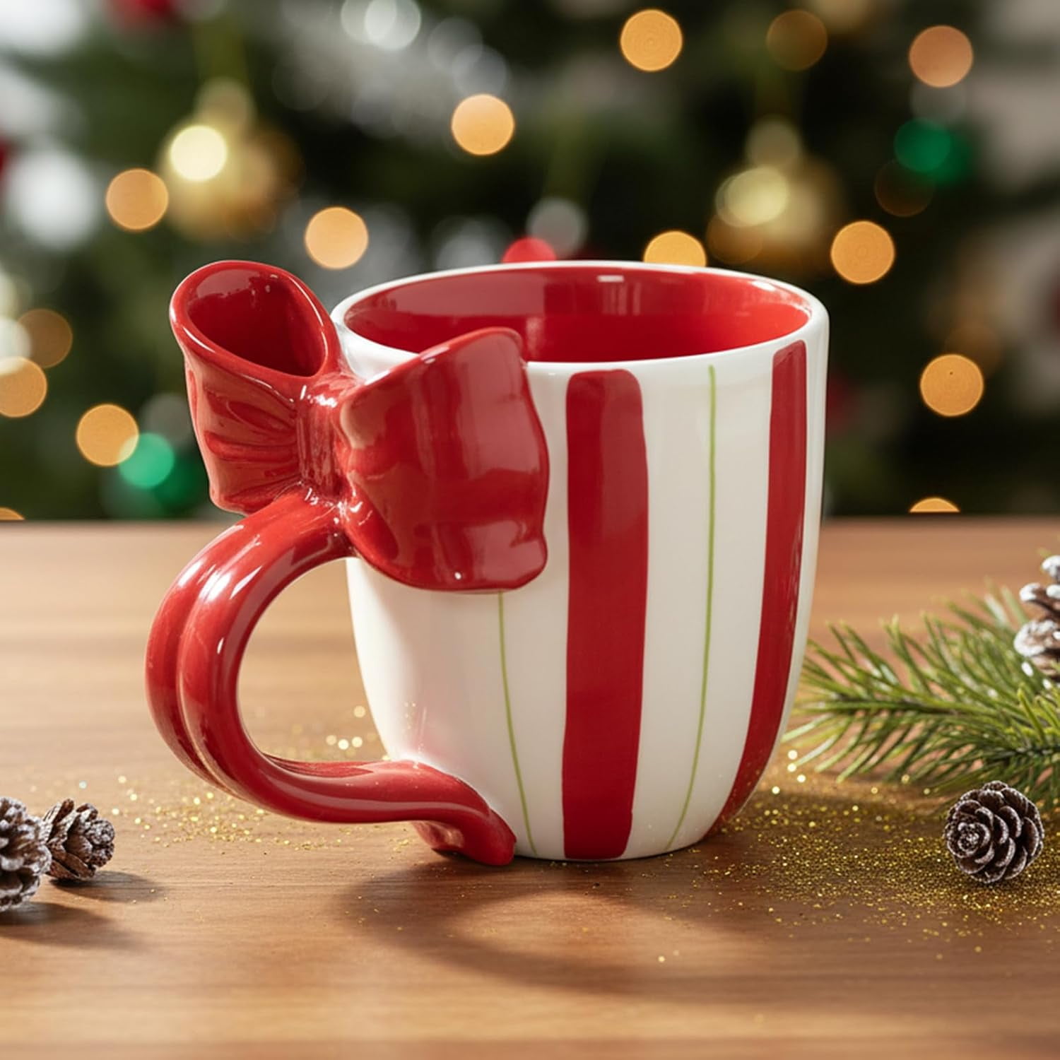 Christmas Mugs Ceramic Cute Bow Shape Coffee Mug with Handle Unique ...