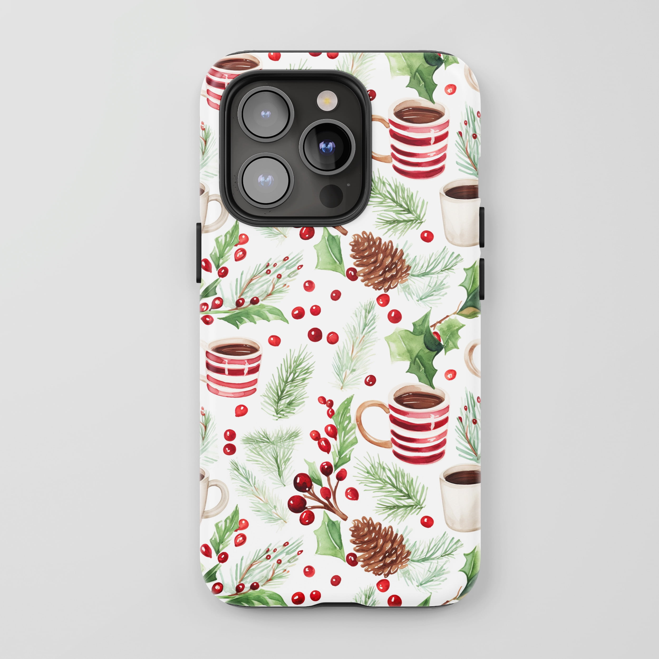 Christmas Mugs Pine Cones Holly Pattern For All iPhone Series Tough ...