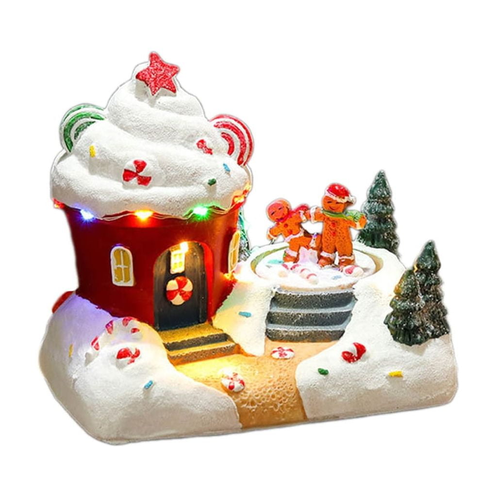 Christmas Music Box House with Lighting and Rotating Figurines Table ...