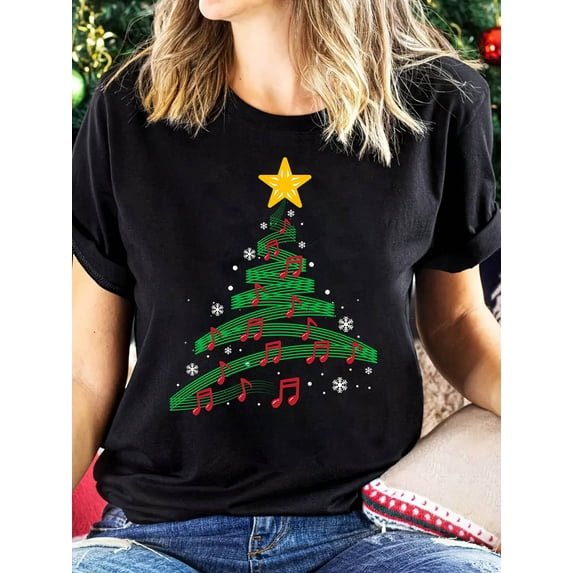 Christmas Music Tree Musical Notes Christmas Tree Design Womens T shirt ...