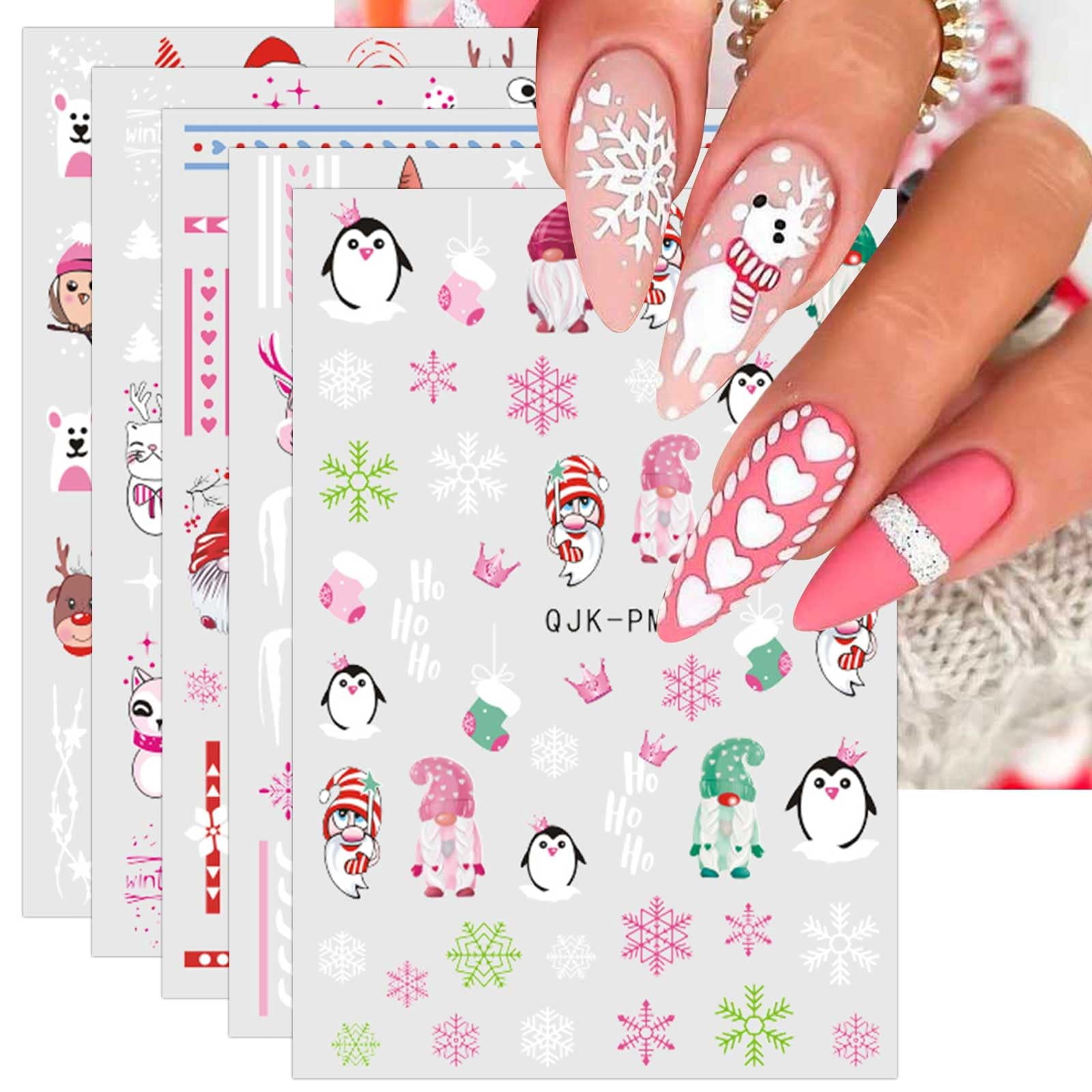 Christmas Nail Stickers, 9 Sheets Self-Adhesive Nail Decal Cartoon ...