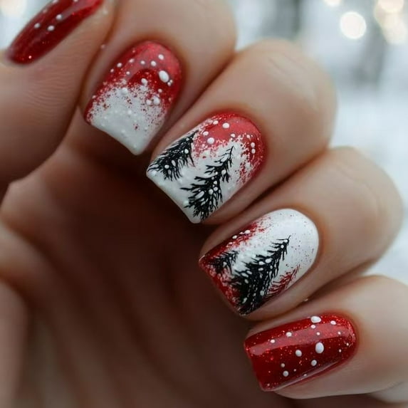 Christmas Nail Tips Set with 24 False Nails, Wearable Nail Patches for ...