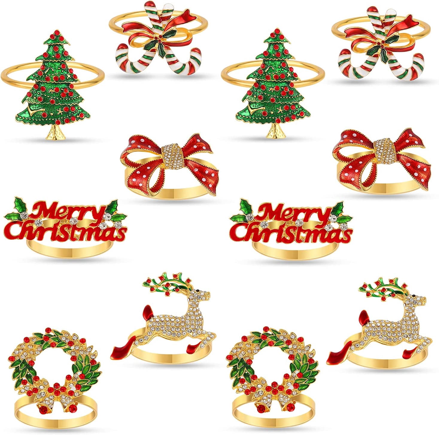 Christmas Napkin Rings Set of 12, Napkin Rings Holders for Dining Table ...