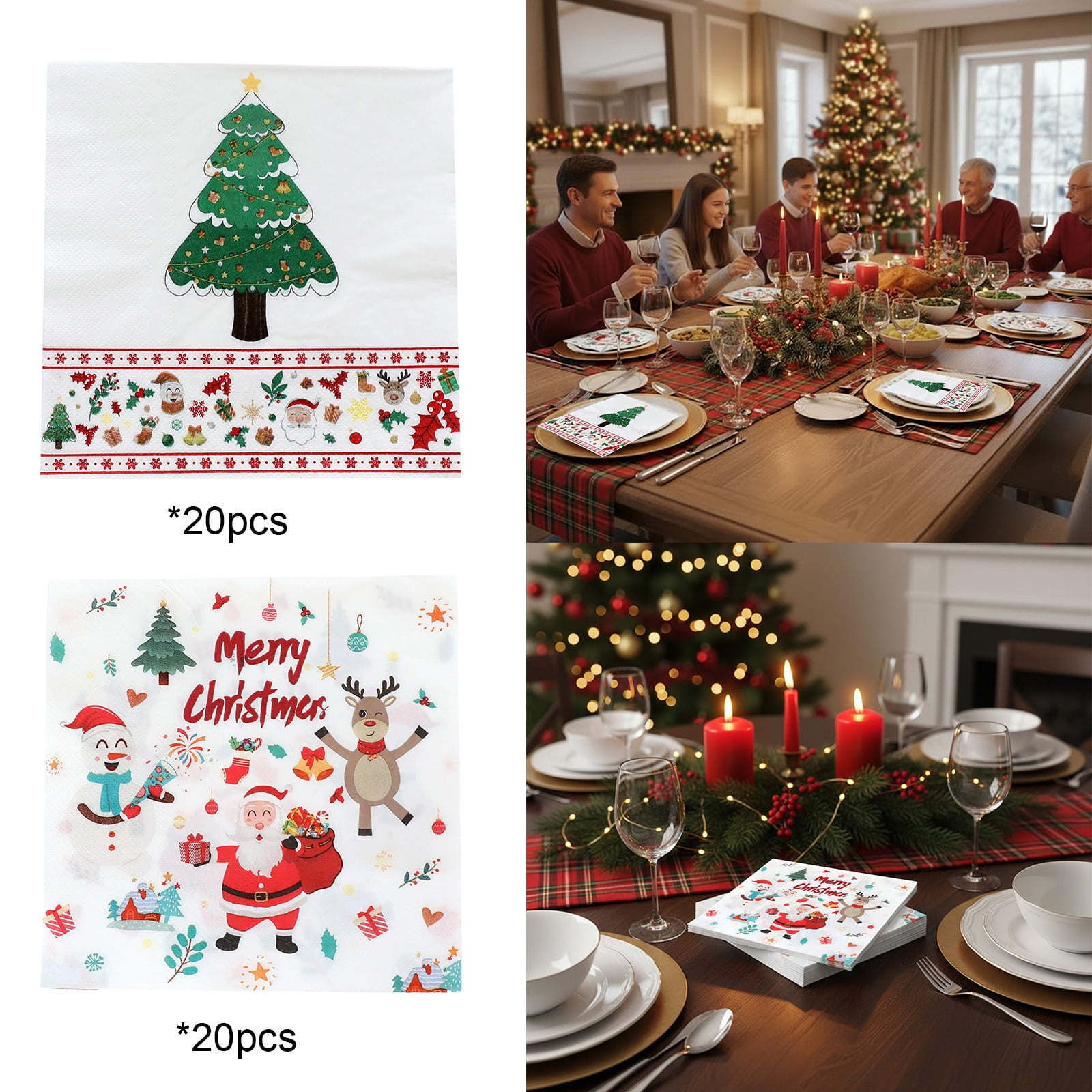 Christmas Napkins under $5! CQCYD 20Pcs Christmas Party Dinner Paper ...