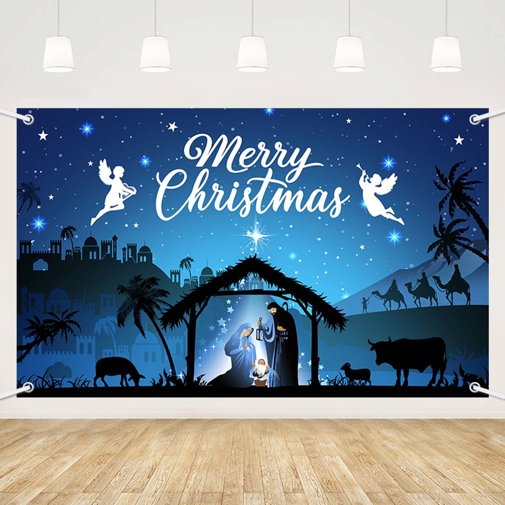 Christmas Nativity Backdrop Decoration, Merry Christmas Religious ...