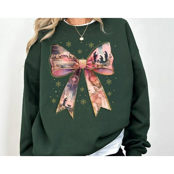 Christmas Nativity Christian Jesus Bow Shirt, Coquette Christmas ...