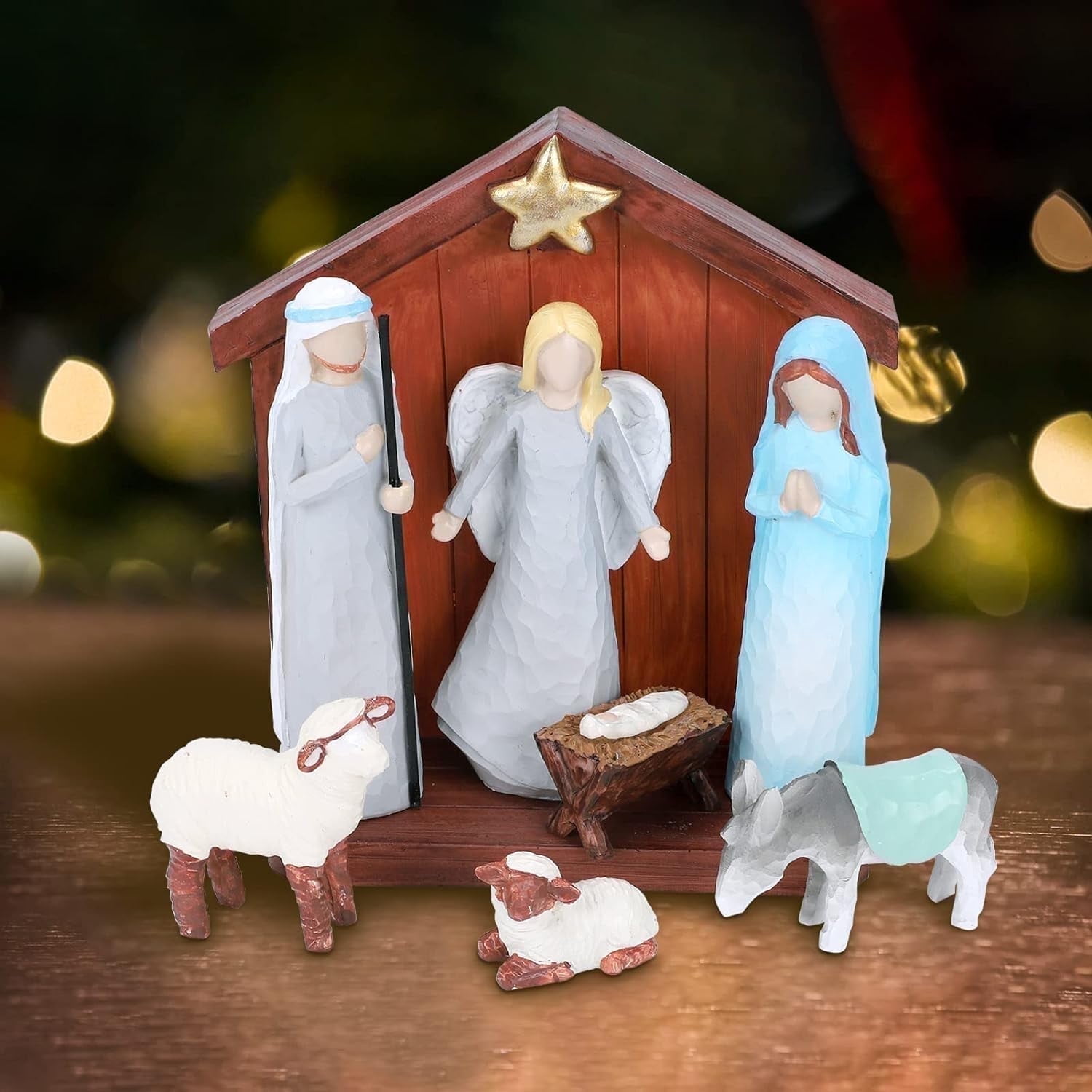 Wonderbean Christmas Nativity 8” Manger Scene Colorful Resin Figurines ...